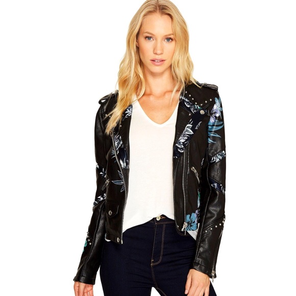 Blank NYC | Jackets & Coats | Blank Nyc Black Navy Stud Floral Leather Jacket | Poshmark